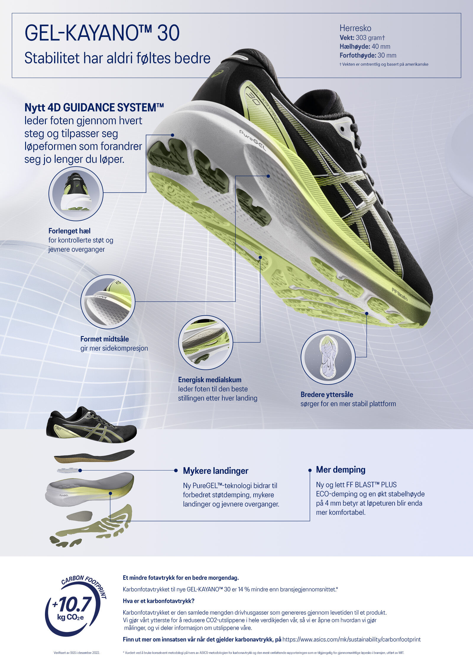 Men's GEL-KAYANO 30 | French Blue/Neon Lime | Løp lenger | ASICS